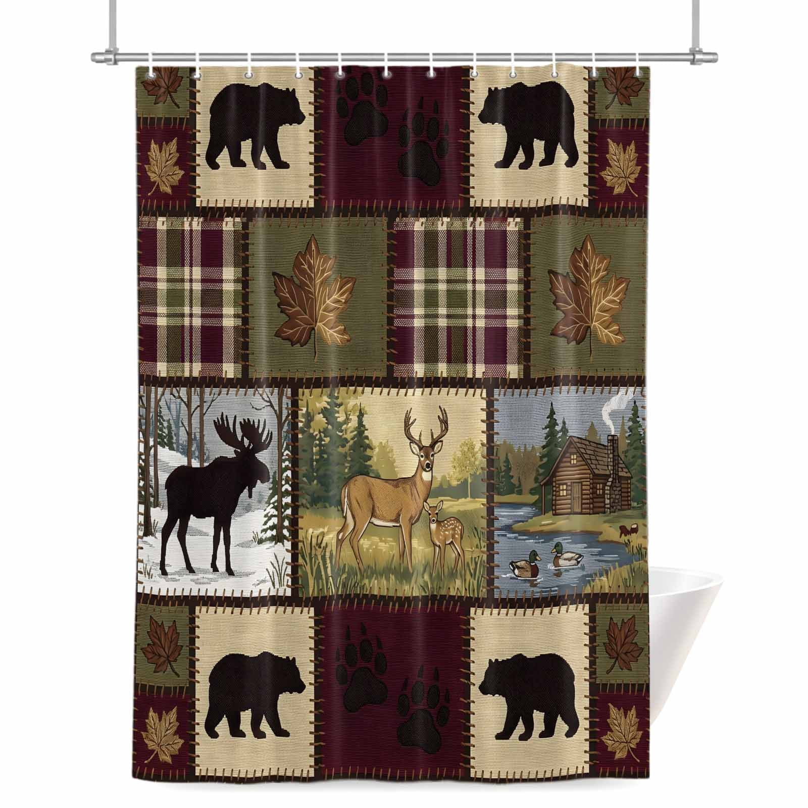 Boho Bear Deer Shower Curtains for Bathroom, Rustic Cabin Country ...