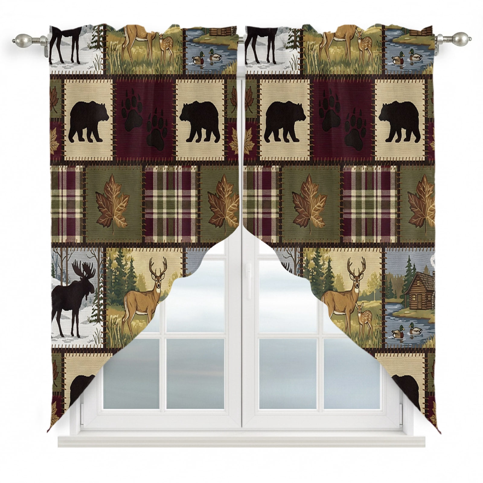 Boho Bear Deer Swag Curtain Valance for Window 2 Panels Rustic Cabin ...
