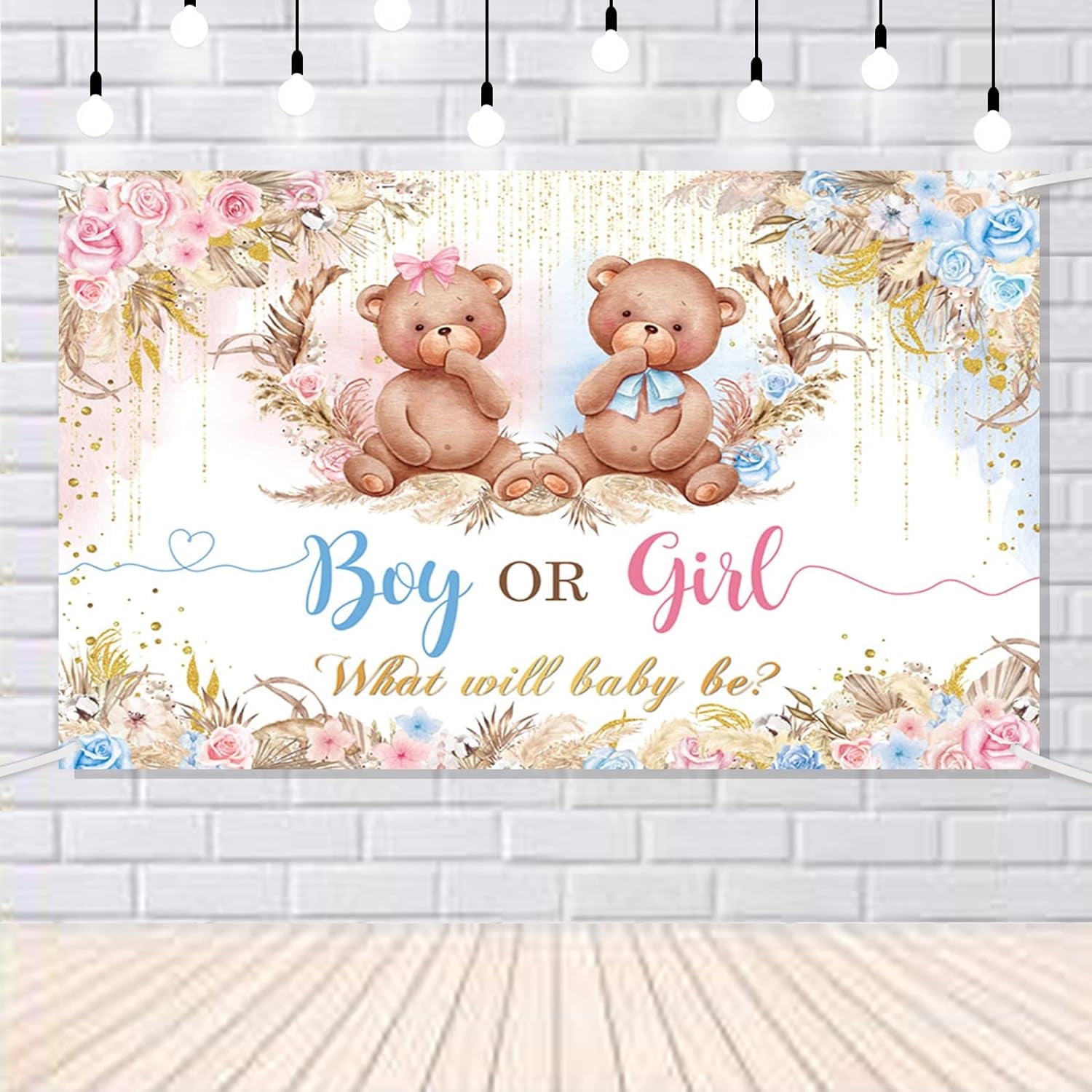 Boho Bear Gender Reveal Banner Backdrop Boy or Girl He or She Baby ...