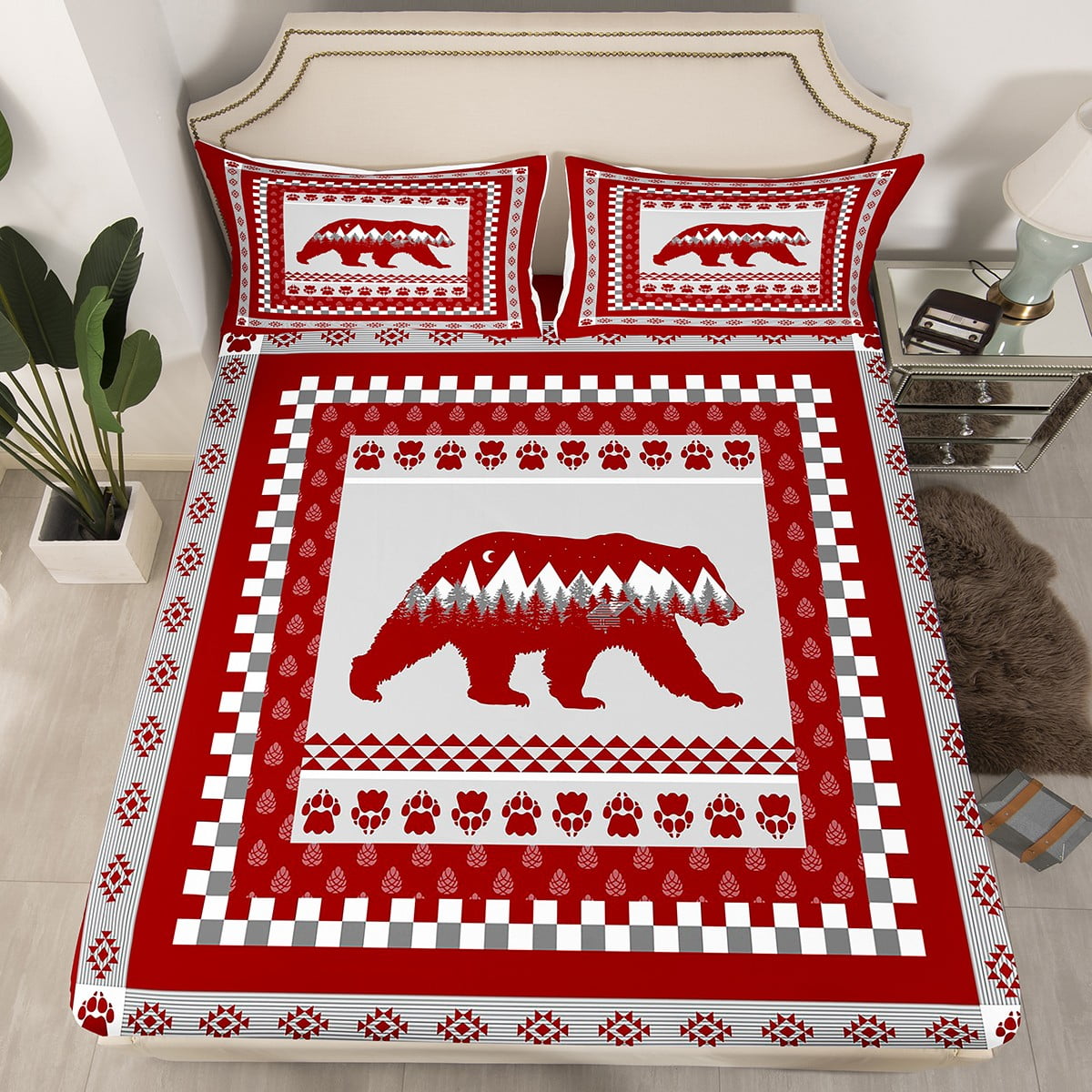 Boho Bear Hunting Sheets Full Size,Rustic Farmhouse Woodland Animal Bed ...