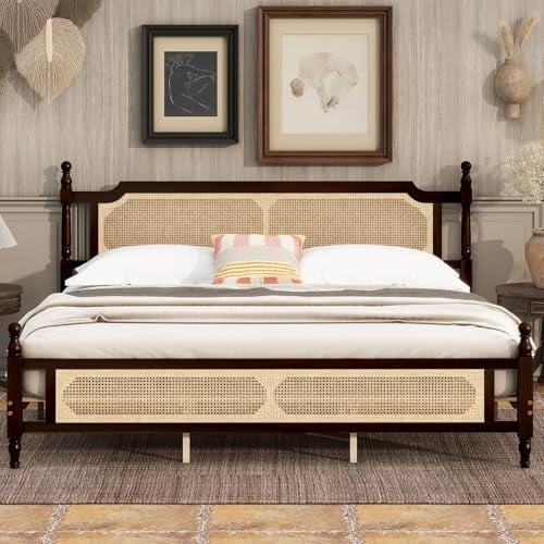 Boho Bed Frame King with Rattan Headboard, Rattan Bed Frame & King Beds ...