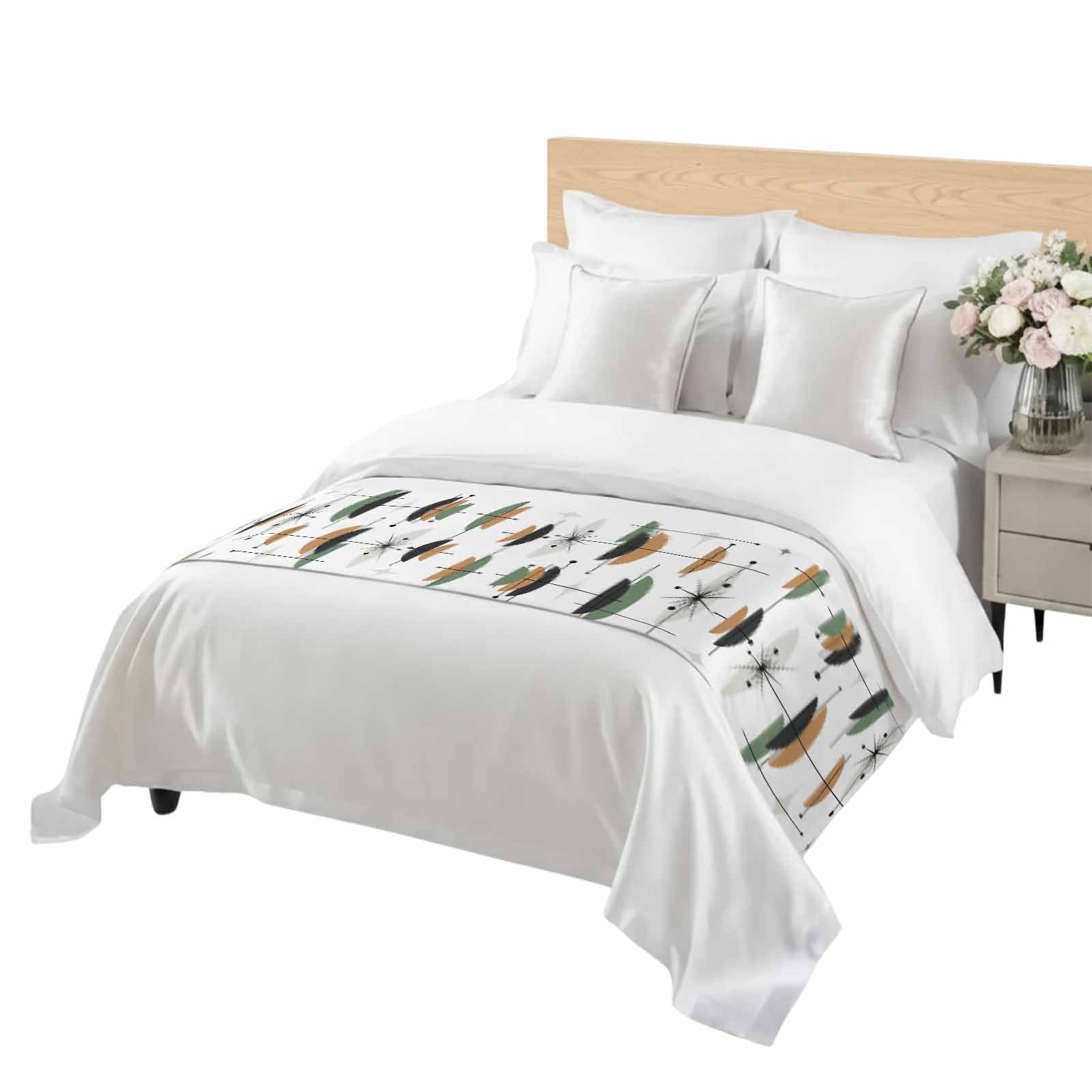 Boho Bed Runner Queen Size Abstract Art Soft Bed Scarf for Foot of Bed ...