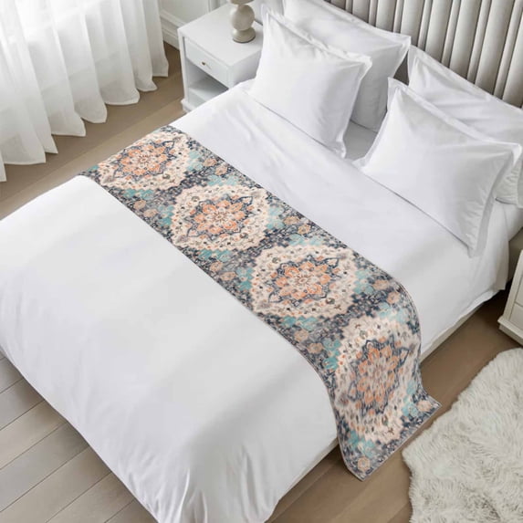Boho Bed Runner Scarf, Vintage Medallion Damask Floral Abstract Middle ...