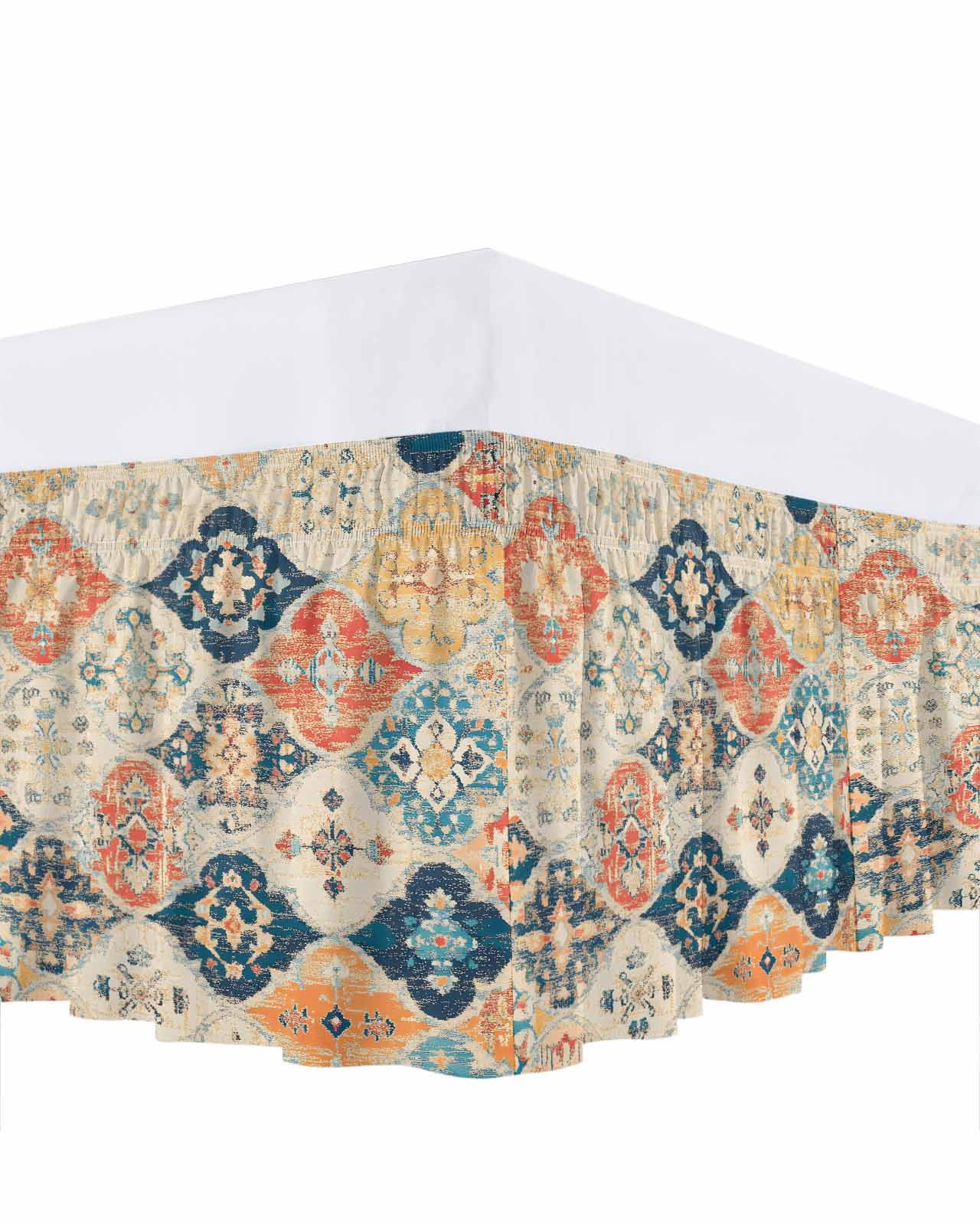 Boho Bed Skirt King Size 16" Drop Vintage Orange Blue Abstract Ethnic ...