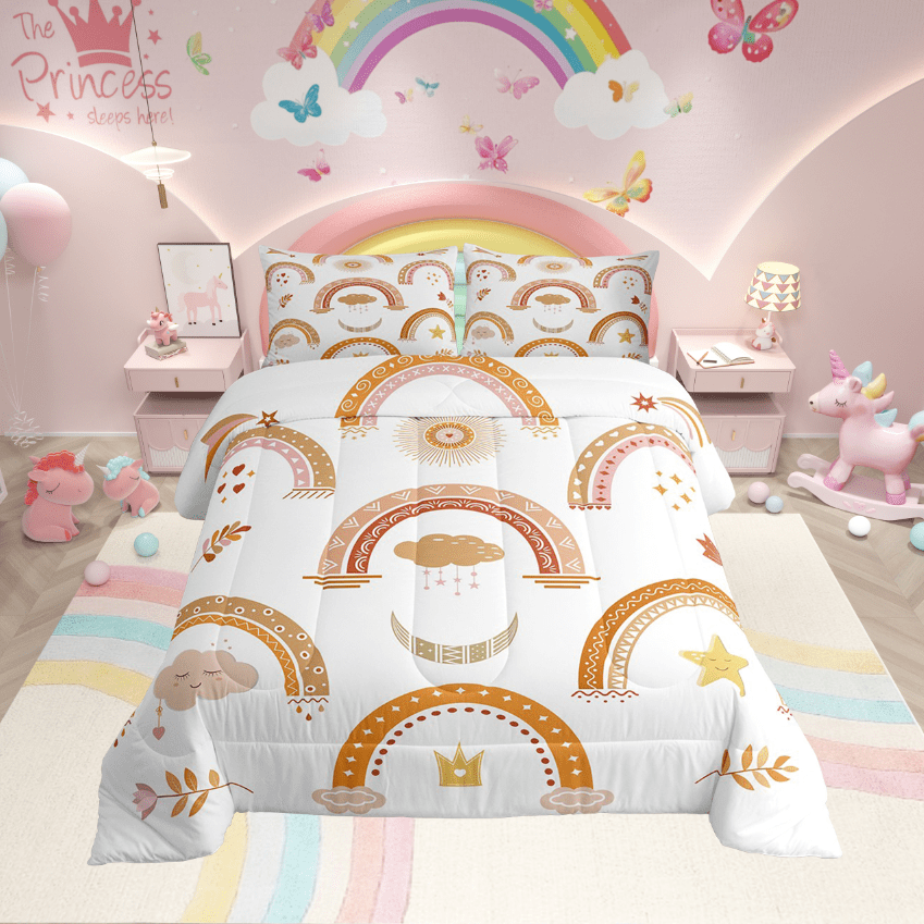 Boho Bedding Cartoon Rainbow Comforter Set Bohemian Sun Cloud and Stars ...