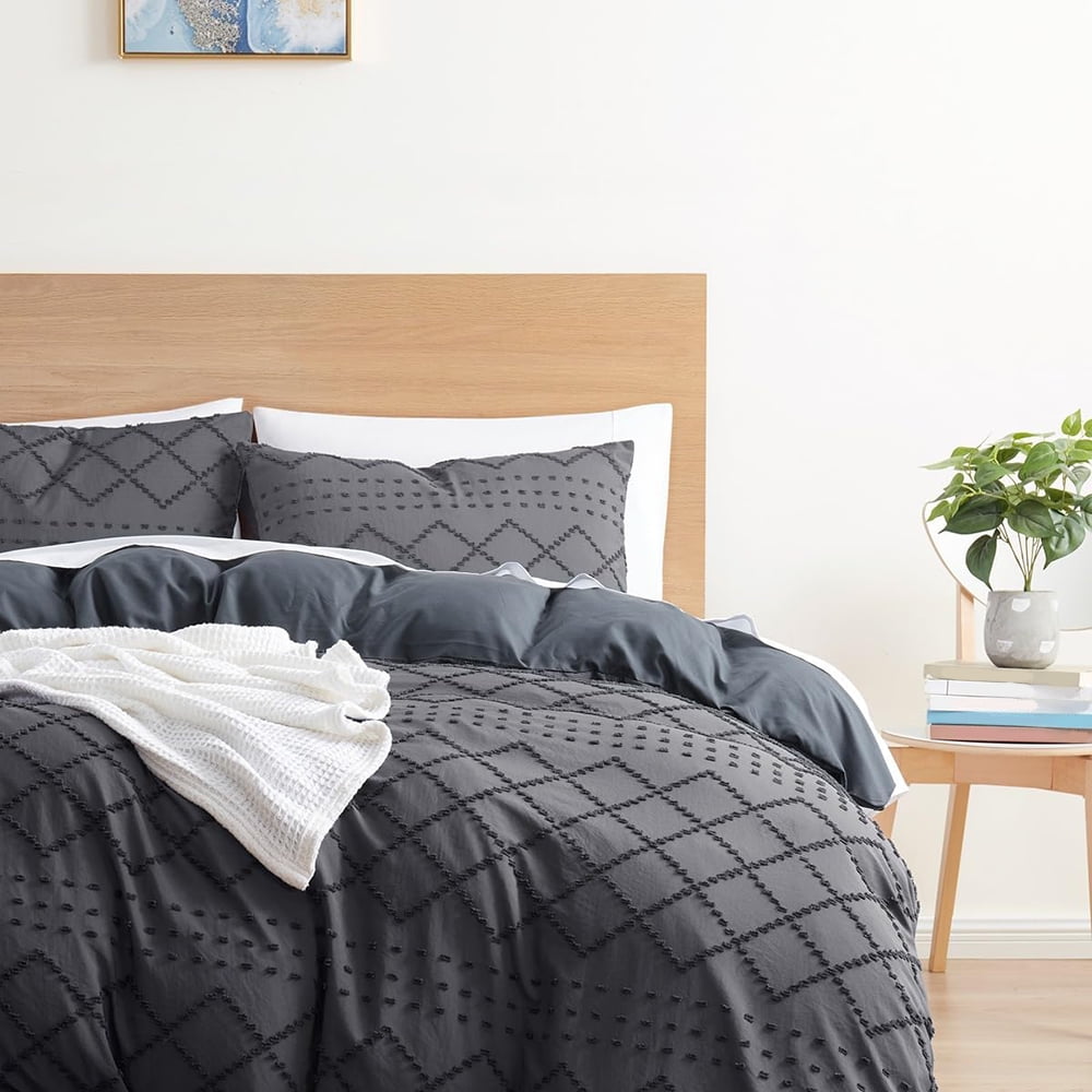 Boho Bedding Queen - Grey Duvet Cover Queen Size, Textured Queen Duvet ...