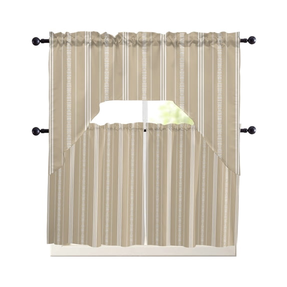 Boho Beige Kitchen Curtains Set for Windows 3 Piece Cafe Curtains 36 ...