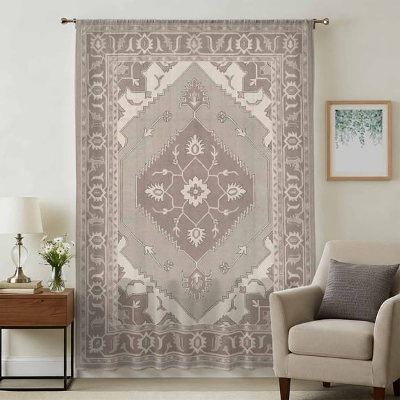 Boho Beige Sheer Curtains 84 Inches Long, Southwestern Ethnic Abstract ...