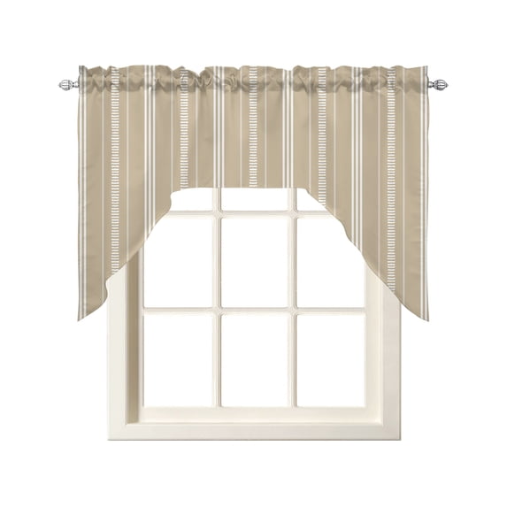 Boho Beige Swag Curtains for Kitchen Minimalist Farmhouse Striped ...