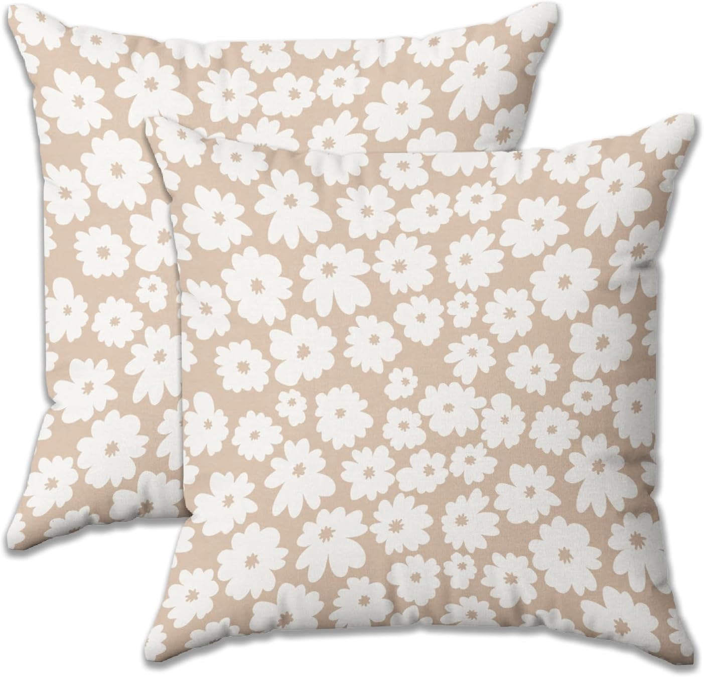 Boho Beige White Floral Pillow Covers 18x18, Preppy Daisy Flower Pillow ...