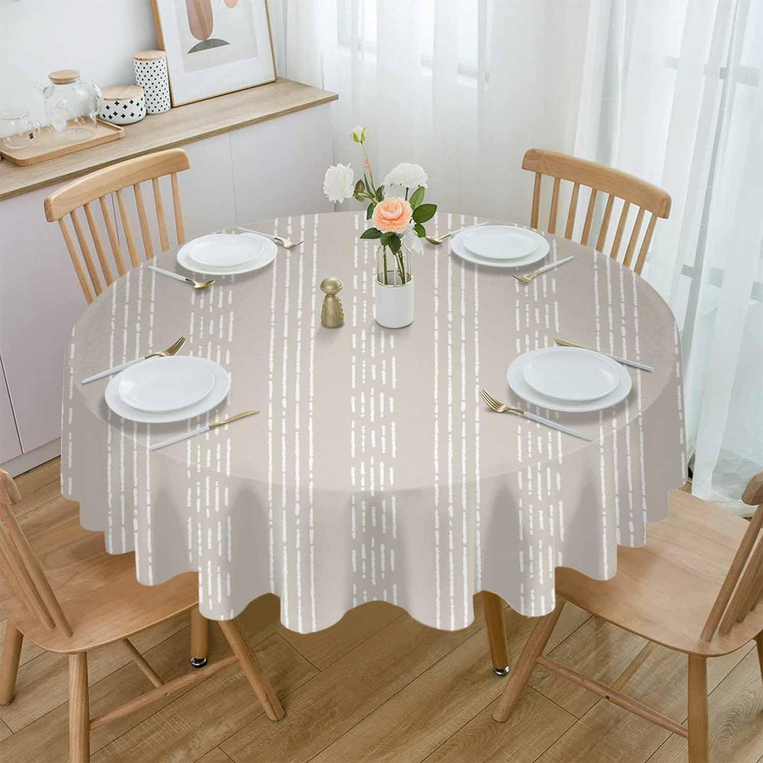 Boho Beige White Round Tablecloth 60 Inch - Waterproof Fabric Table ...