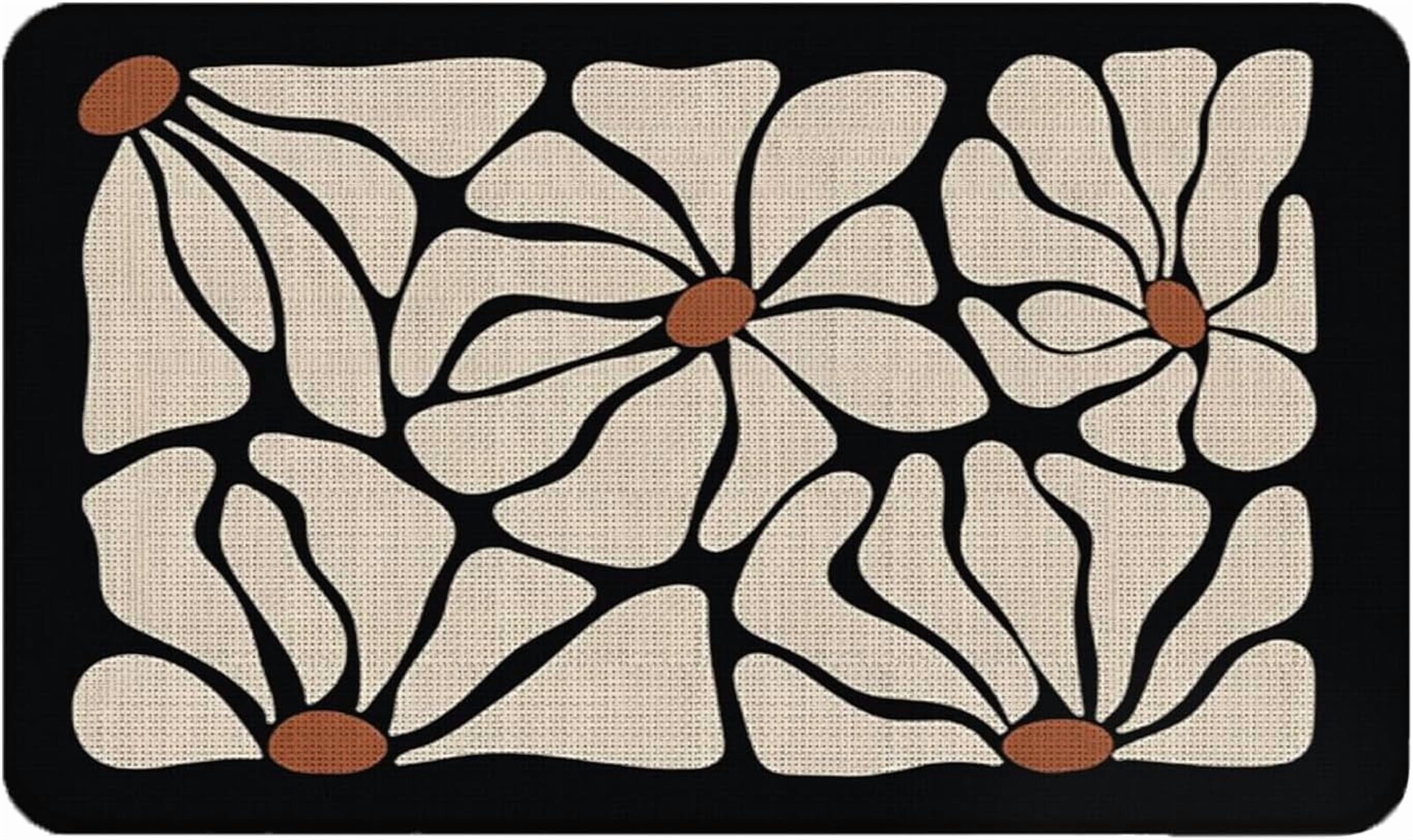 Boho Beige and Black Floral Door Mat - Bohemian Neutral Floral Front ...