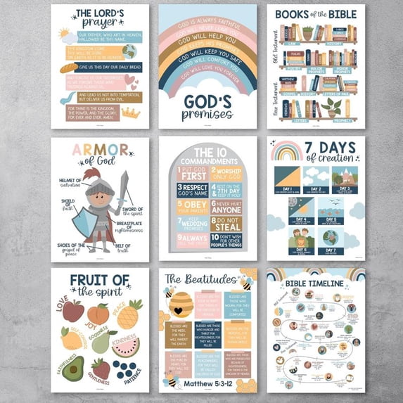 Boho Bible Posters| Set of 9 | Sunday School Classroom Decoration ...