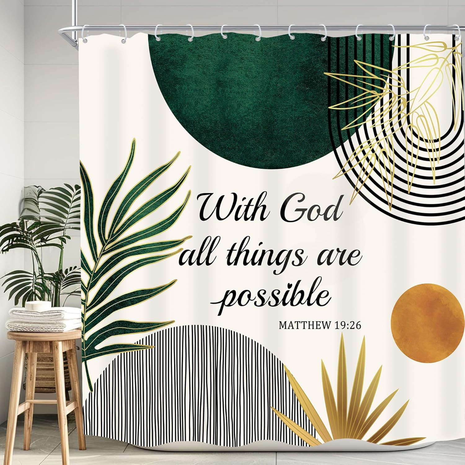 Boho Bible Verse Shower Curtain Abstract Christian Quotes Mid Century ...