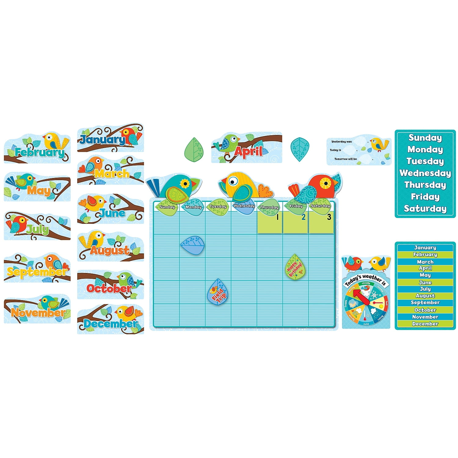 Boho Birds Calendar Bulletin Board Set [cd110234] - Walmart.com