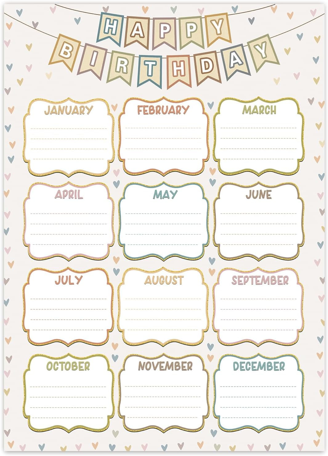 Boho Birthday Chart Poster for Classroom Happy Birthday Poster Calendar ...