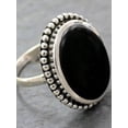 Boho Black Agate Stone Ring With Silvertone Beaded Setting For Women ...