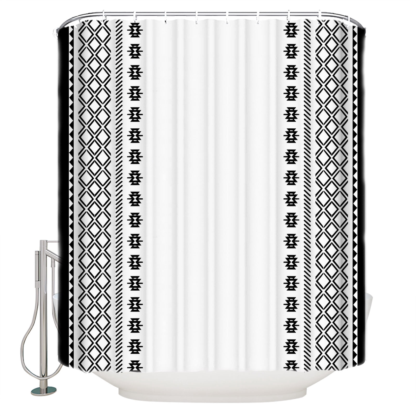 Boho Black Bathroom Shower Curtains with 12 Hooks Polyester Waterproof ...