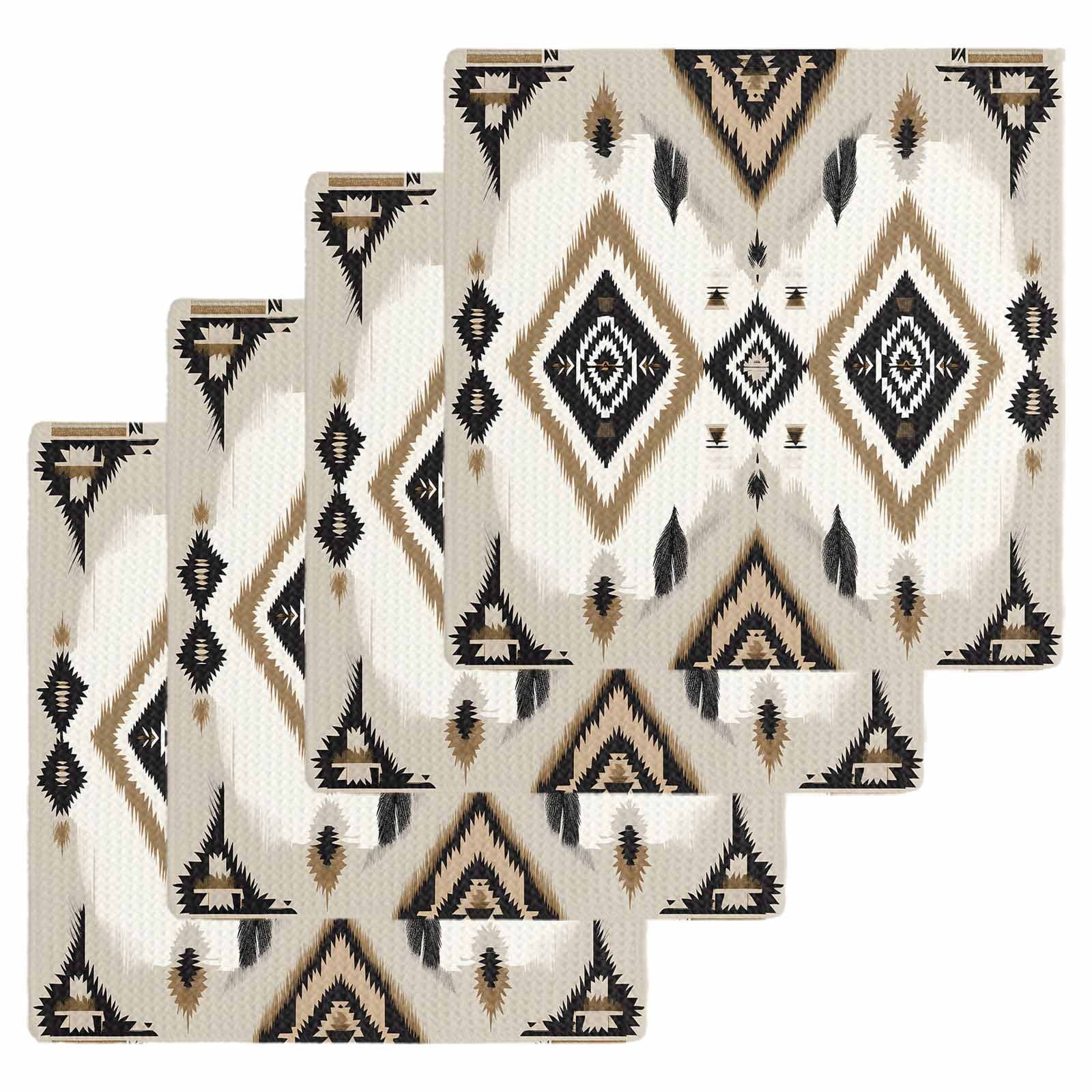 Boho Black Brown Dish Towels Set, Waffle Weave Kitchen Towels 4 Pieces ...