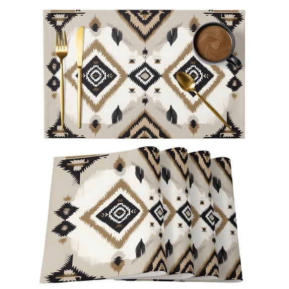 Boho Black Brown Placemats Set of 2, Cotton Linen Fabric Place Mats ...