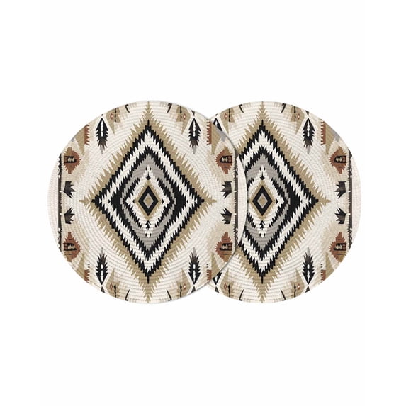 Boho Black Brown Round 15 Inch Placemats Set of 2, Vintage Geometric ...