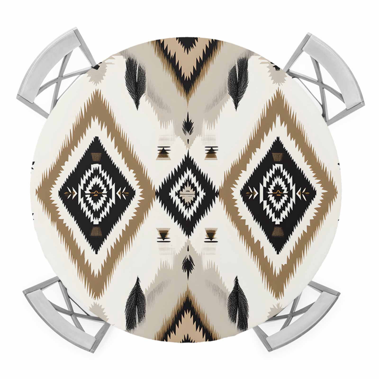 Boho Black Brown Round Tablecloth for 36-44 Inch Tables,Fitted Table ...