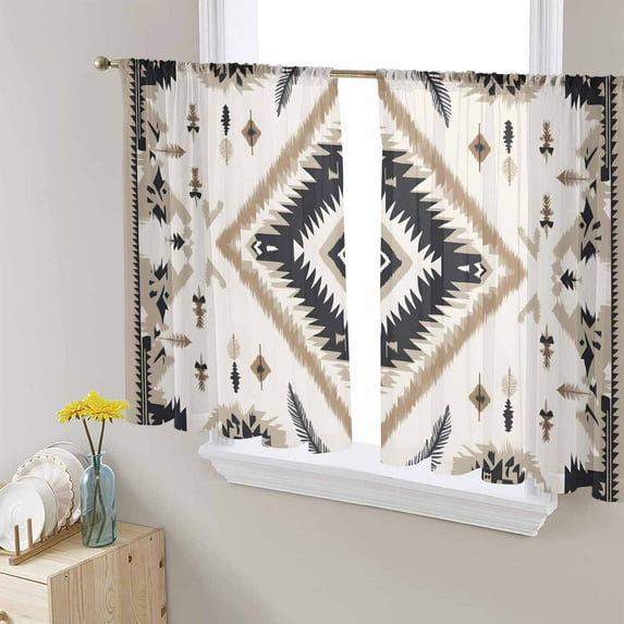 Boho Black Brown Sheer Curtains 45 Inch Length 2 Panels Set for Living ...