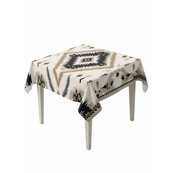 Boho Black Brown Table Cloth, Retro Geometric Southwestern Ethnic ...