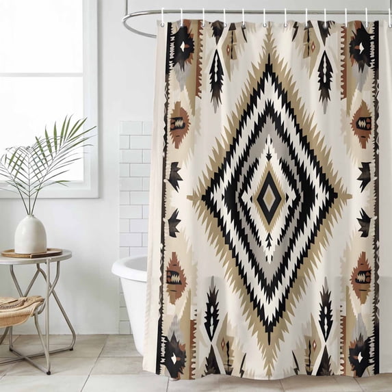 Boho Black Brown Waterproof Fabric Shower Curtain,Vintage Geometric ...