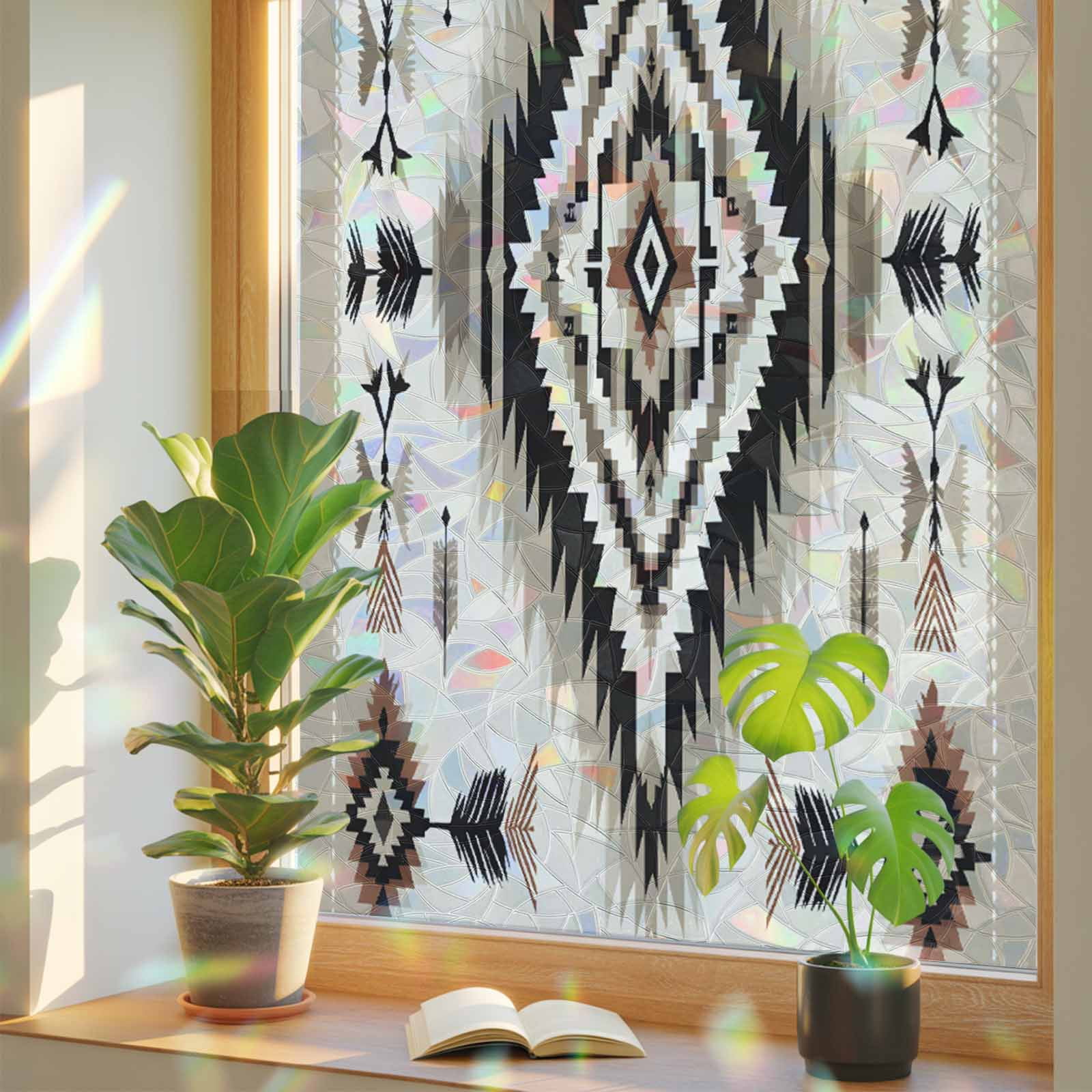 Boho Black Brown Window Privacy Film Rainbow Static Cling Stain Glass ...