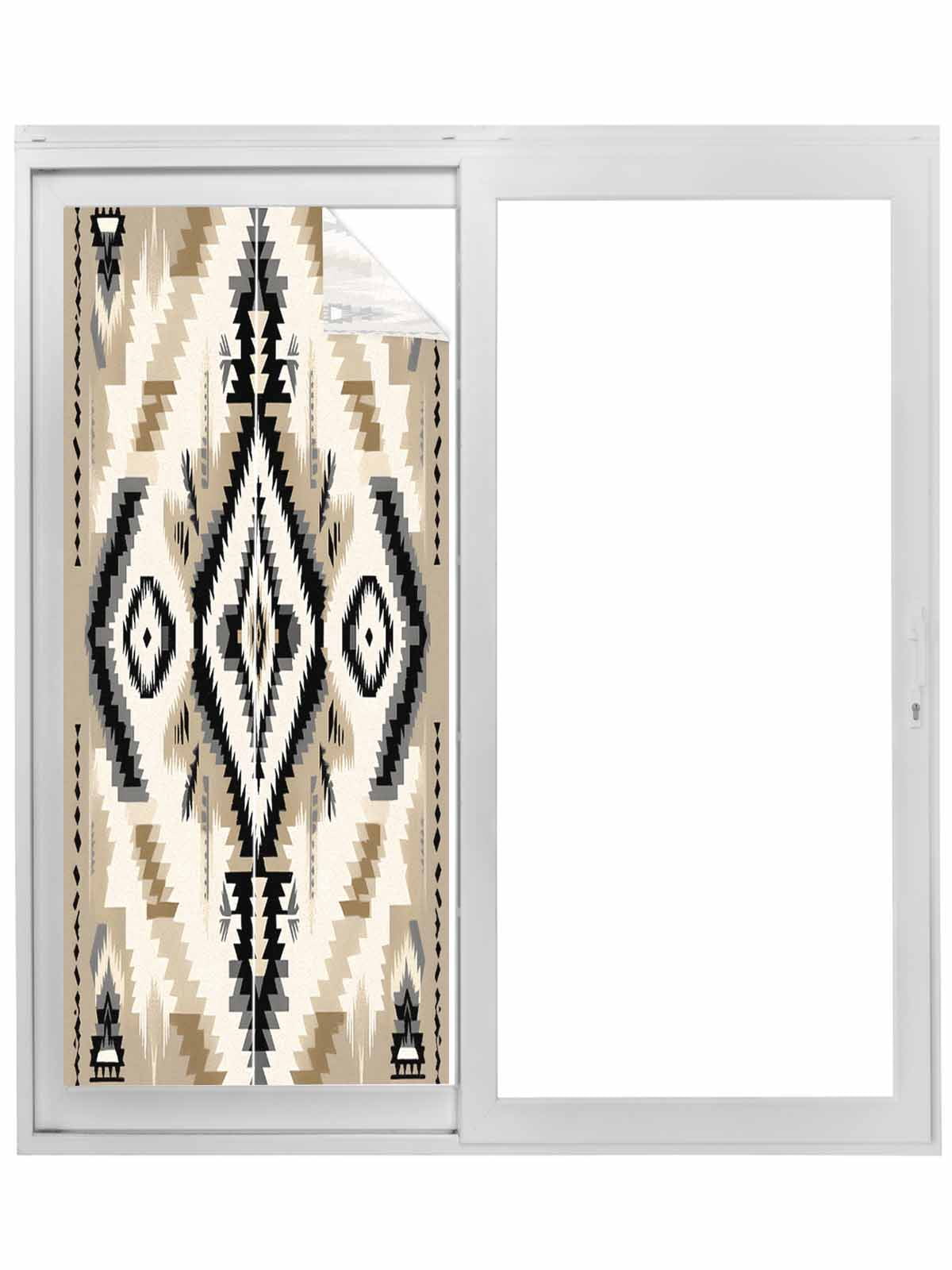 Boho Black Brown Window Privacy Film, Southwestern Geometric Ethnic ...