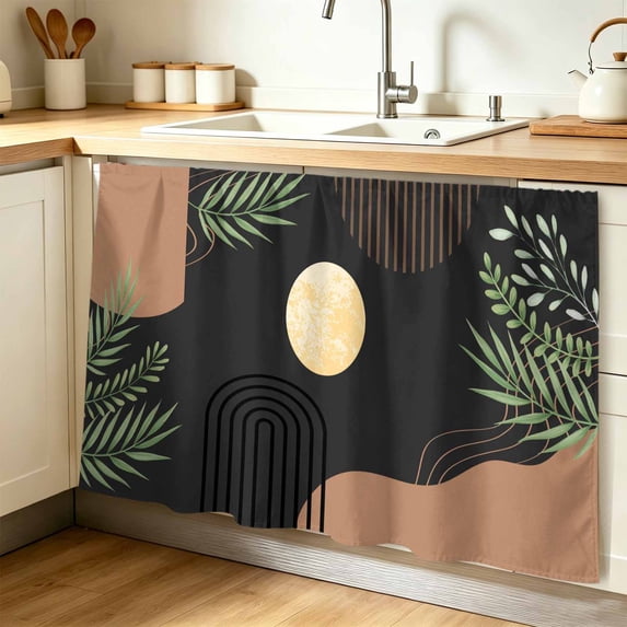 Boho Black Cabinet Curtain 32"Wx55"L, Dustproof Pantry Door Curtain ...