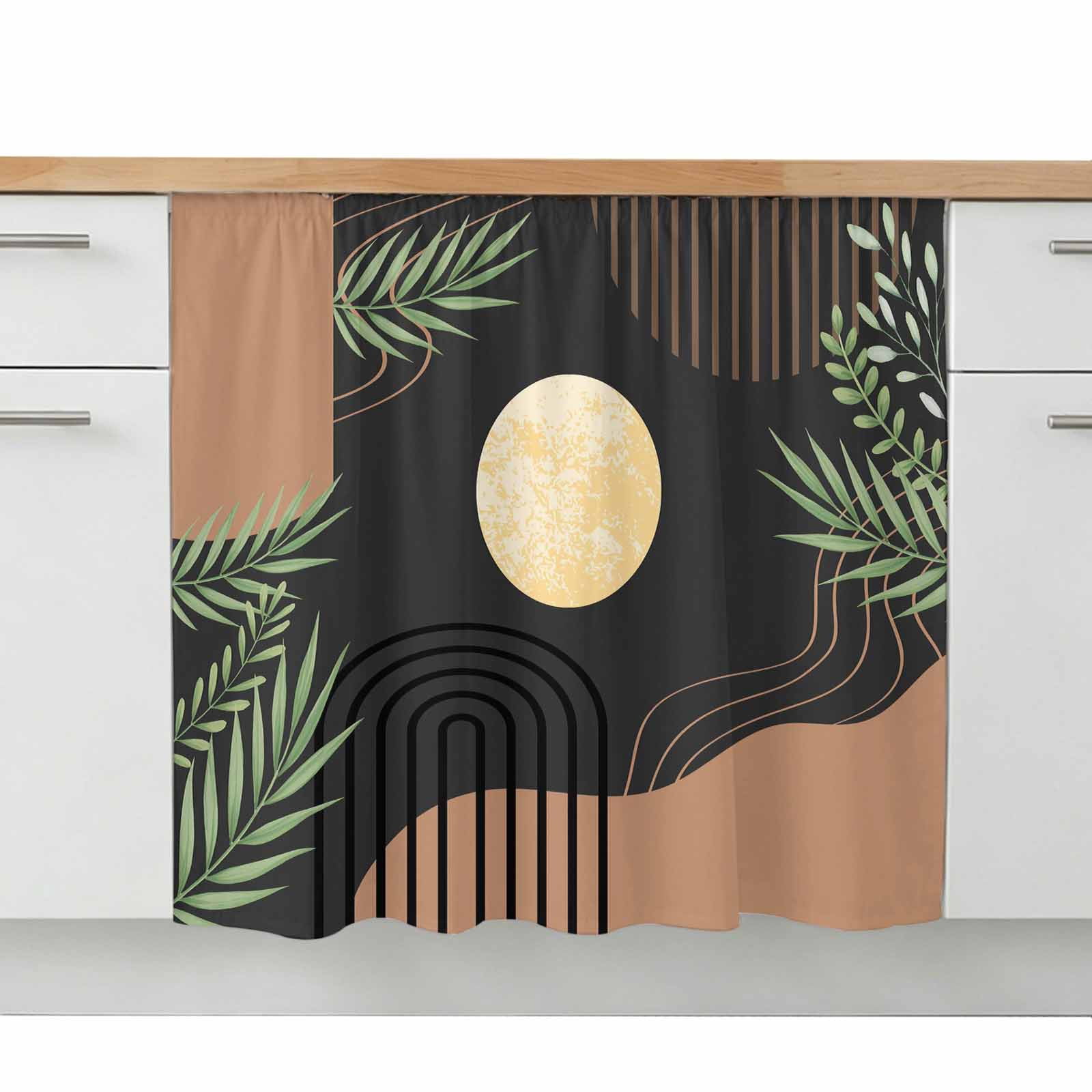 Boho Black Cabinet Curtains 28"W x 35"L,Dustproof Sink Skirt Curtain ...