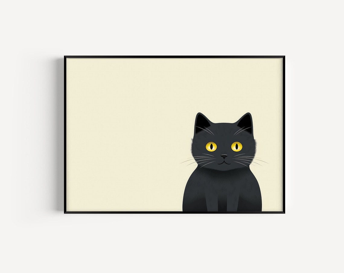 Boho Black Cat Wall Art Print, Decor, Spooky Art, Decoration, Black Cat ...