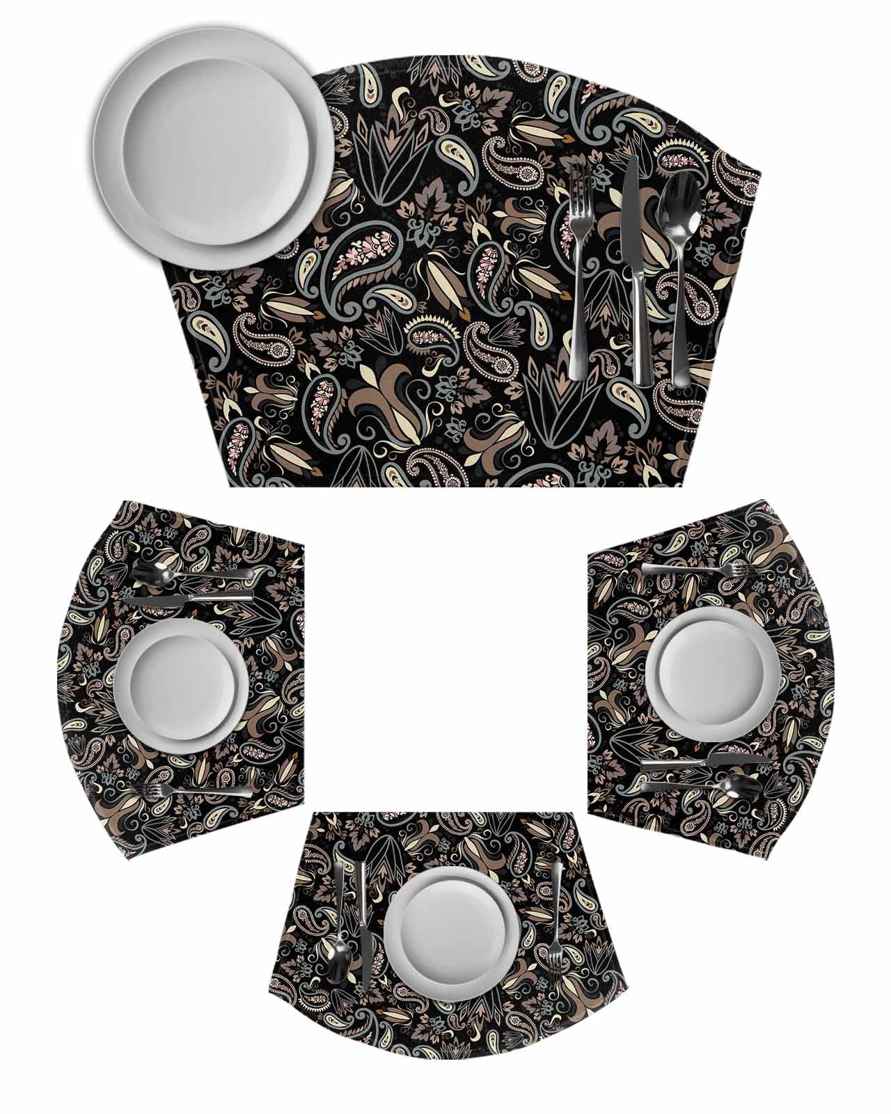 Boho Black Floral Round Table Placemats Set of 6 Wedge Placemats ...