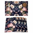 Boho Black Flowers Placemats Set of 6 Vintage Pink Purple Floral Leaf ...