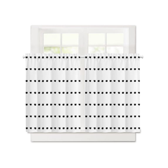 Boho Black Geometric Dots on White Short Blackout Curtains 36 Inch Long ...