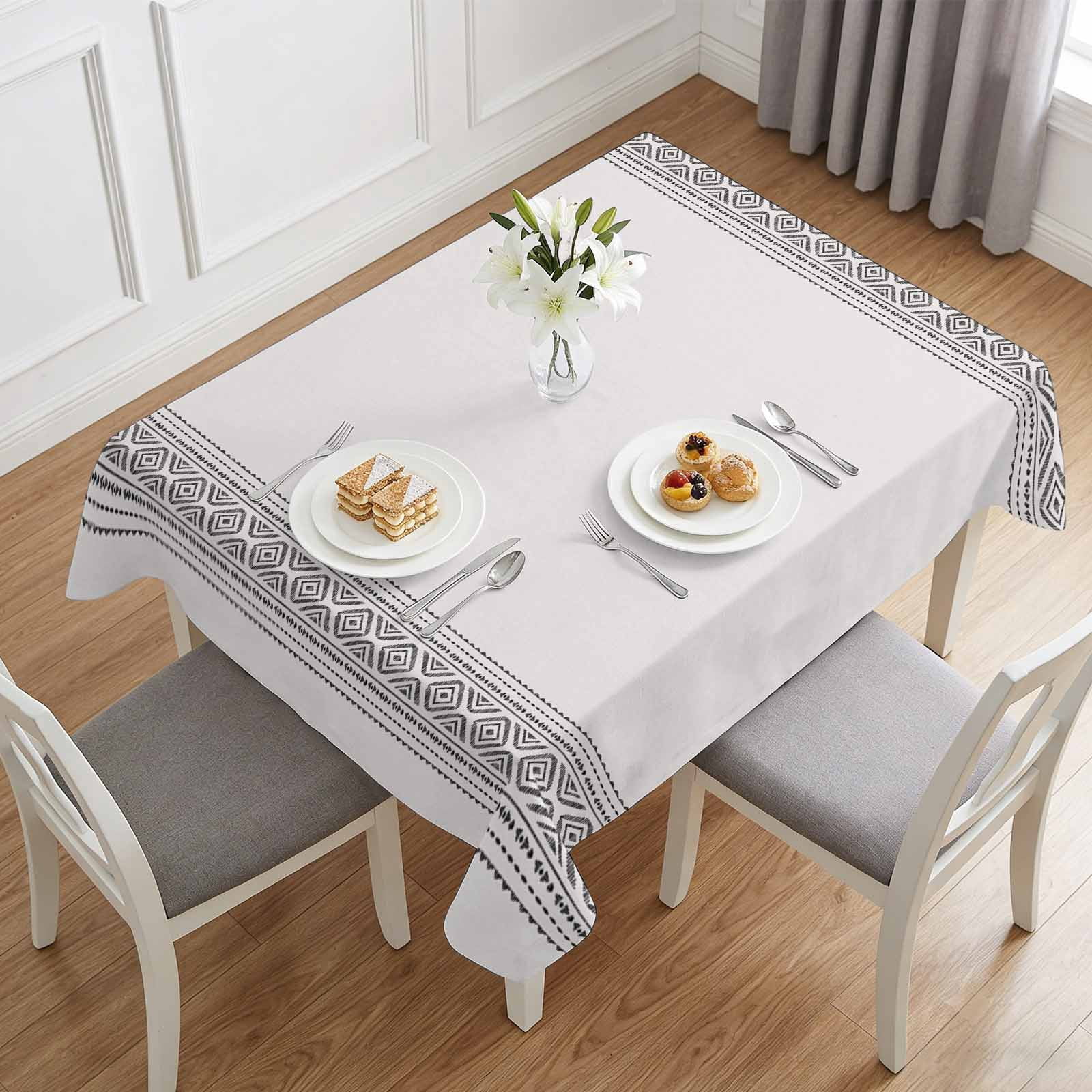 Boho Black Geometric Texture Table Cloth 60x84in, Waterproof Rectangle ...
