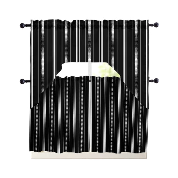 Boho Black Kitchen Curtains Sets for Windows 3 Piece, Minimalist ...