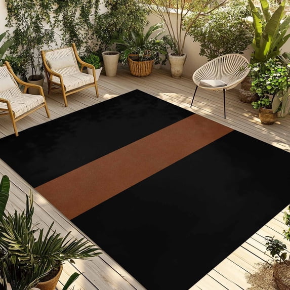 Boho Black Outdoor Rug, and Brown Striped Tribal Farmhouse Style Non ...