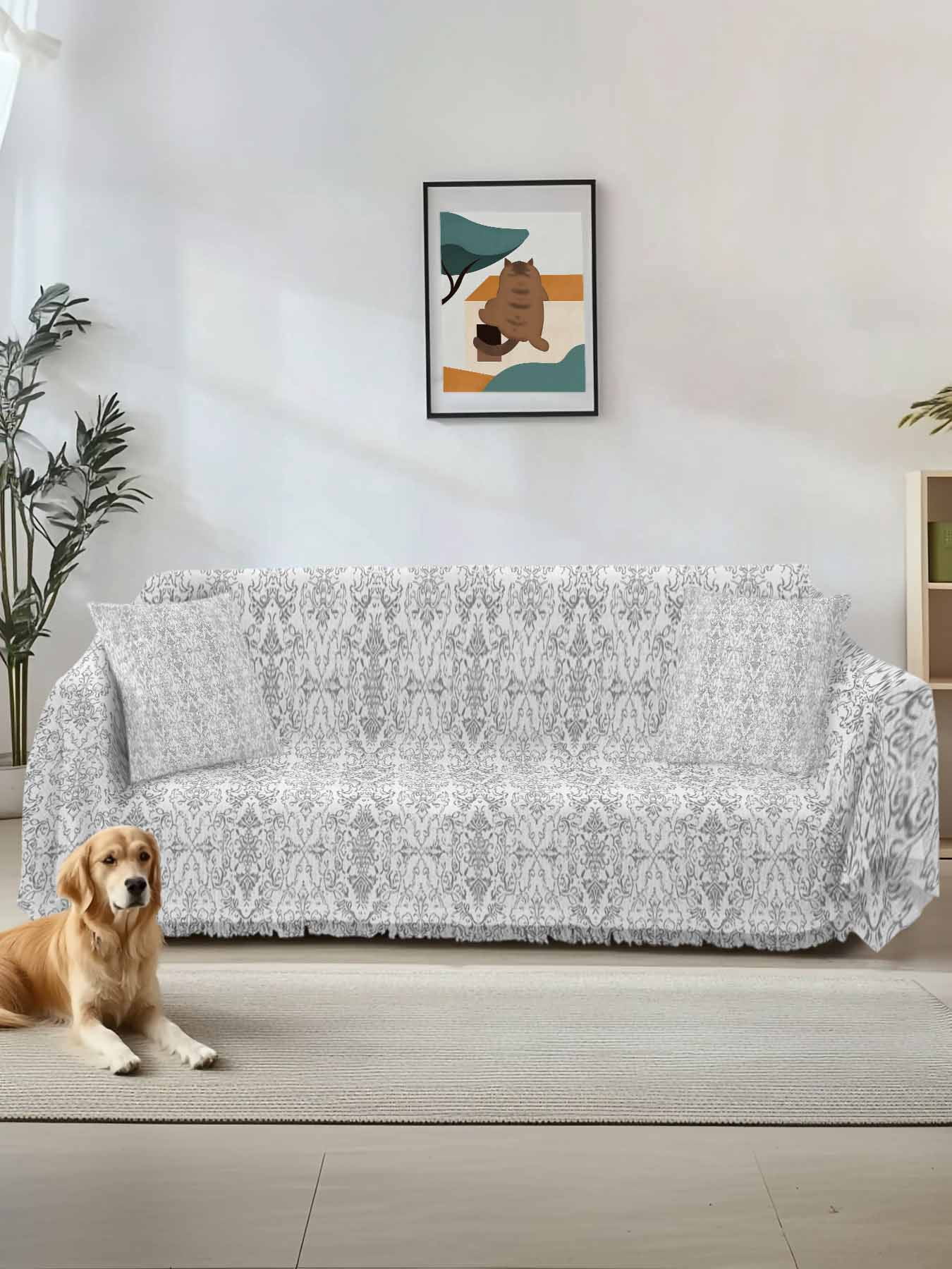 Boho Black Pattern Couch Cover for 2 Cushion Sofa, Modern Geometric ...
