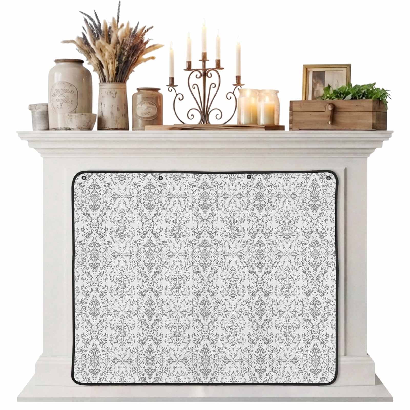 Boho Black Pattern Magnetic Fireplace Cover,Fireplace Draft Blocker ...