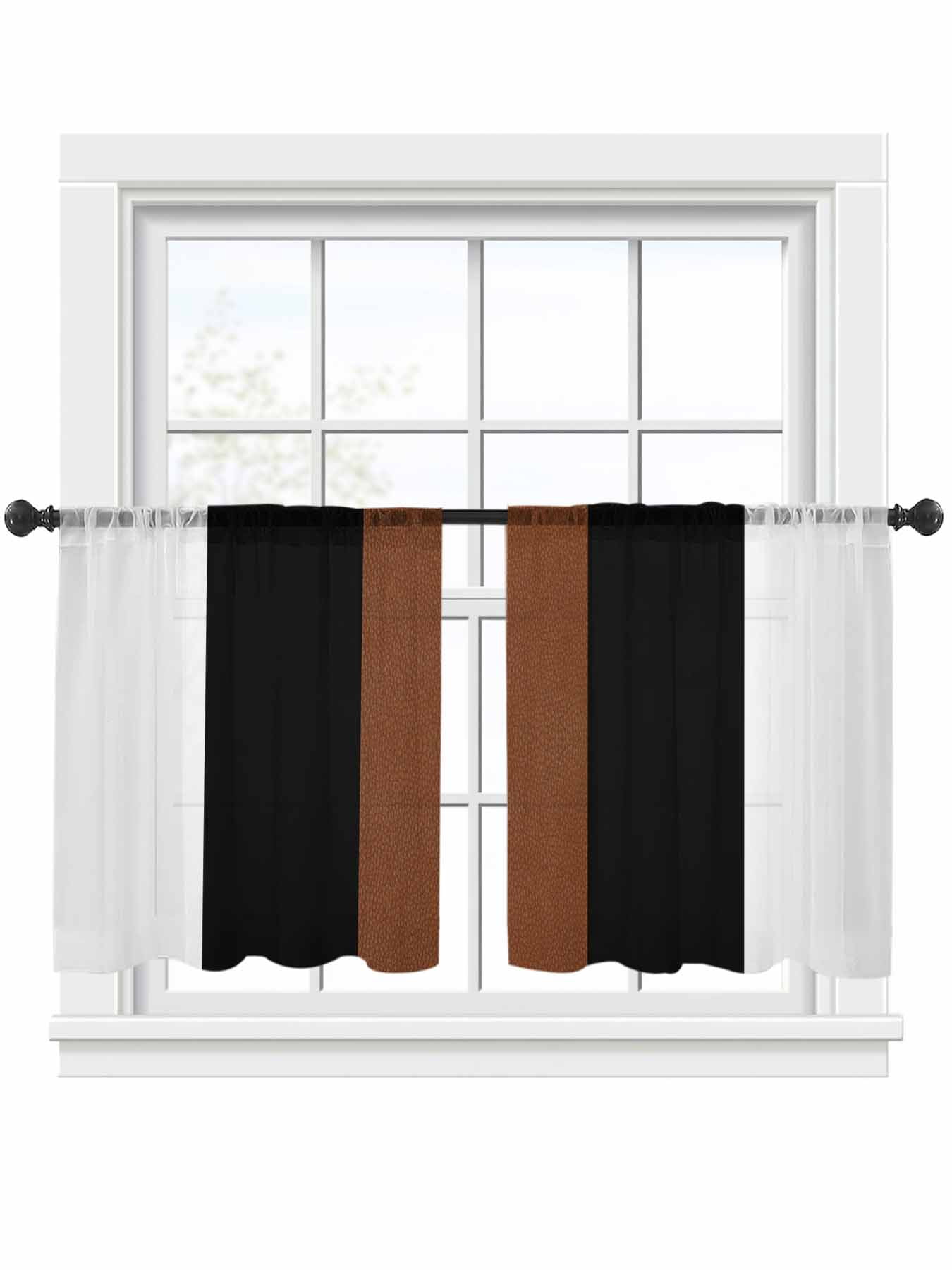 Boho Black Sheer Curtains 45 inches Long, Brown and White Striped ...