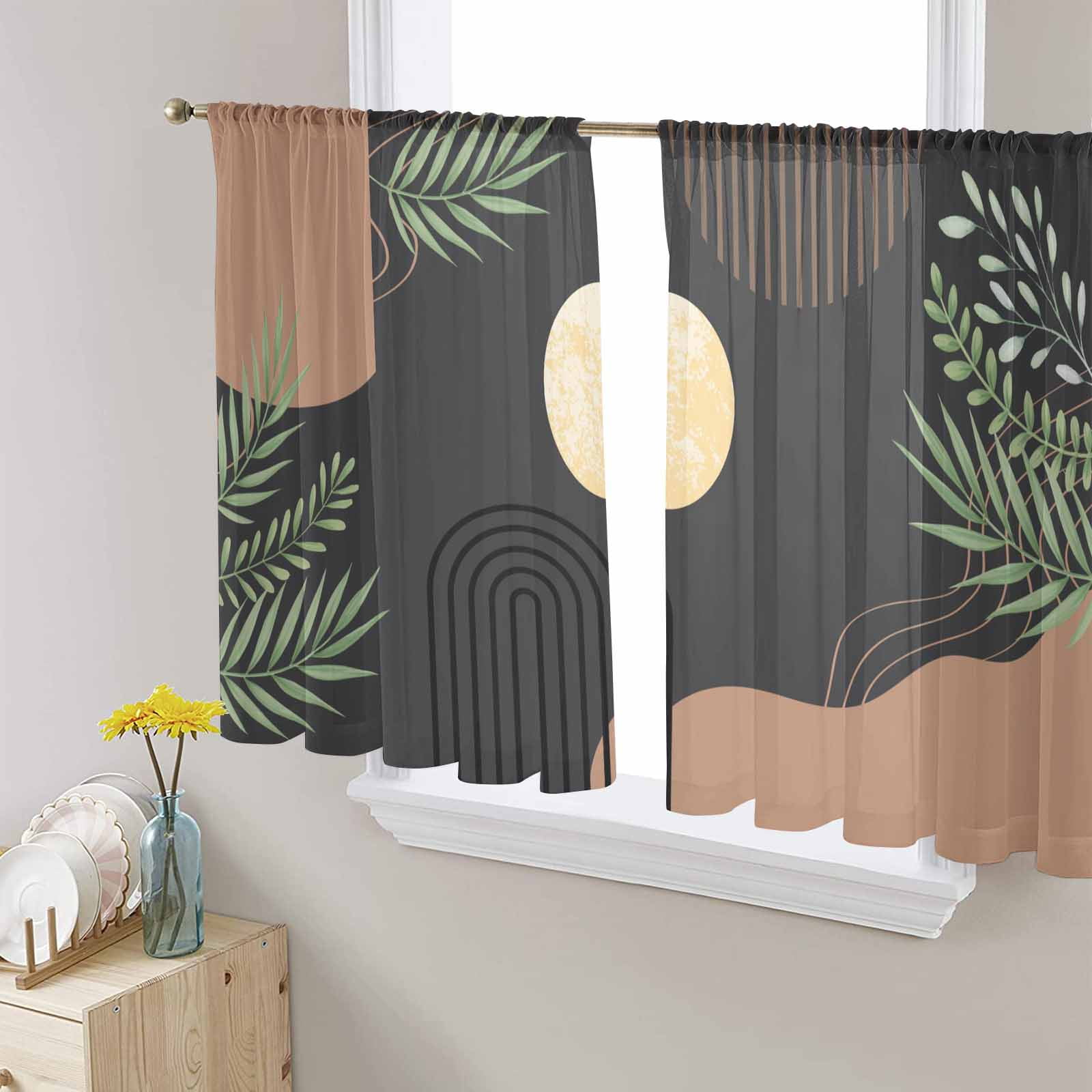 Boho Black Sheer Curtains 54 Inch Length 2 Panels Set for Living Room ...