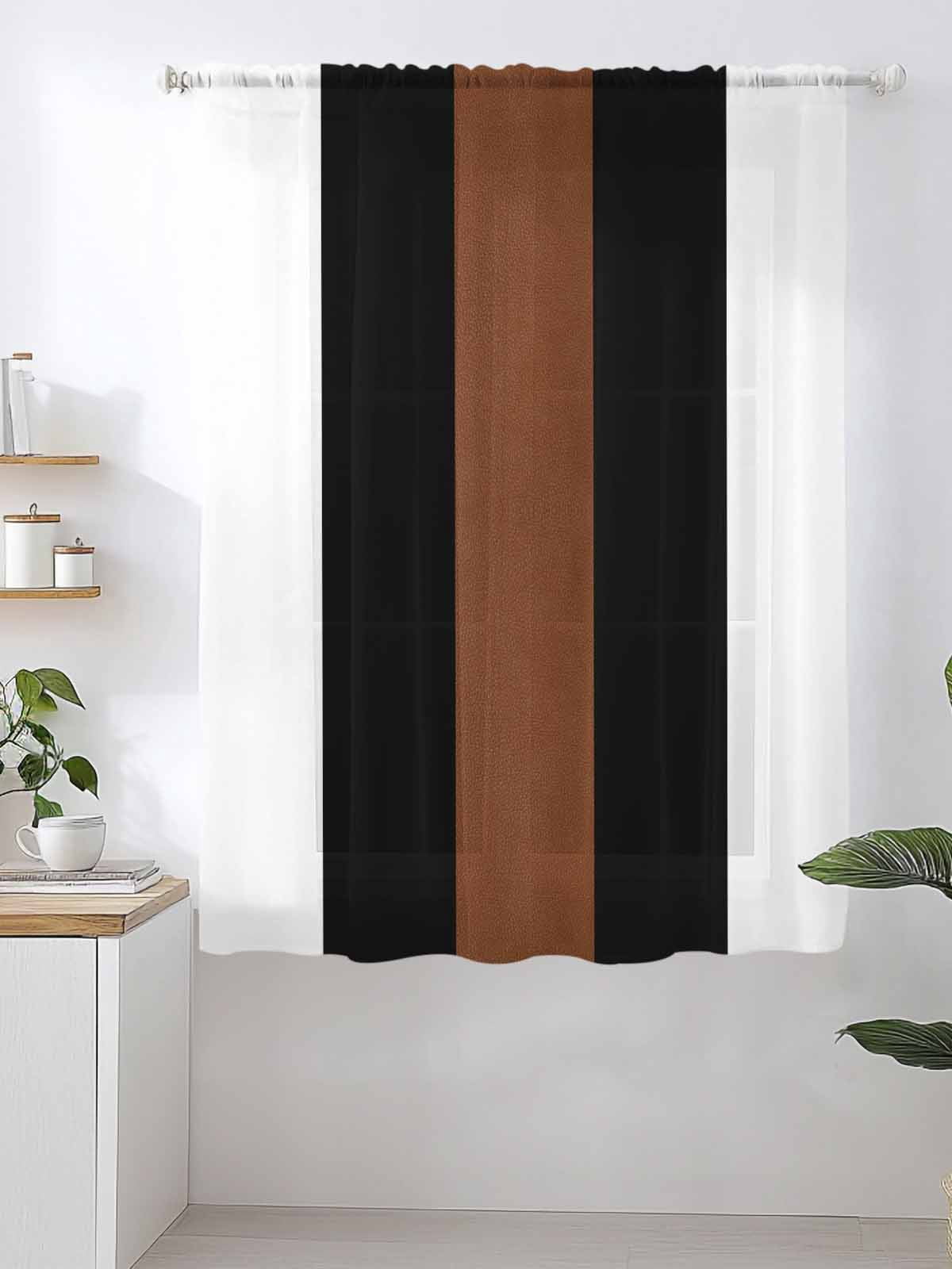 Boho Black Sheer Curtains 72 Inch Long 1 Panel, Brown and White Striped ...
