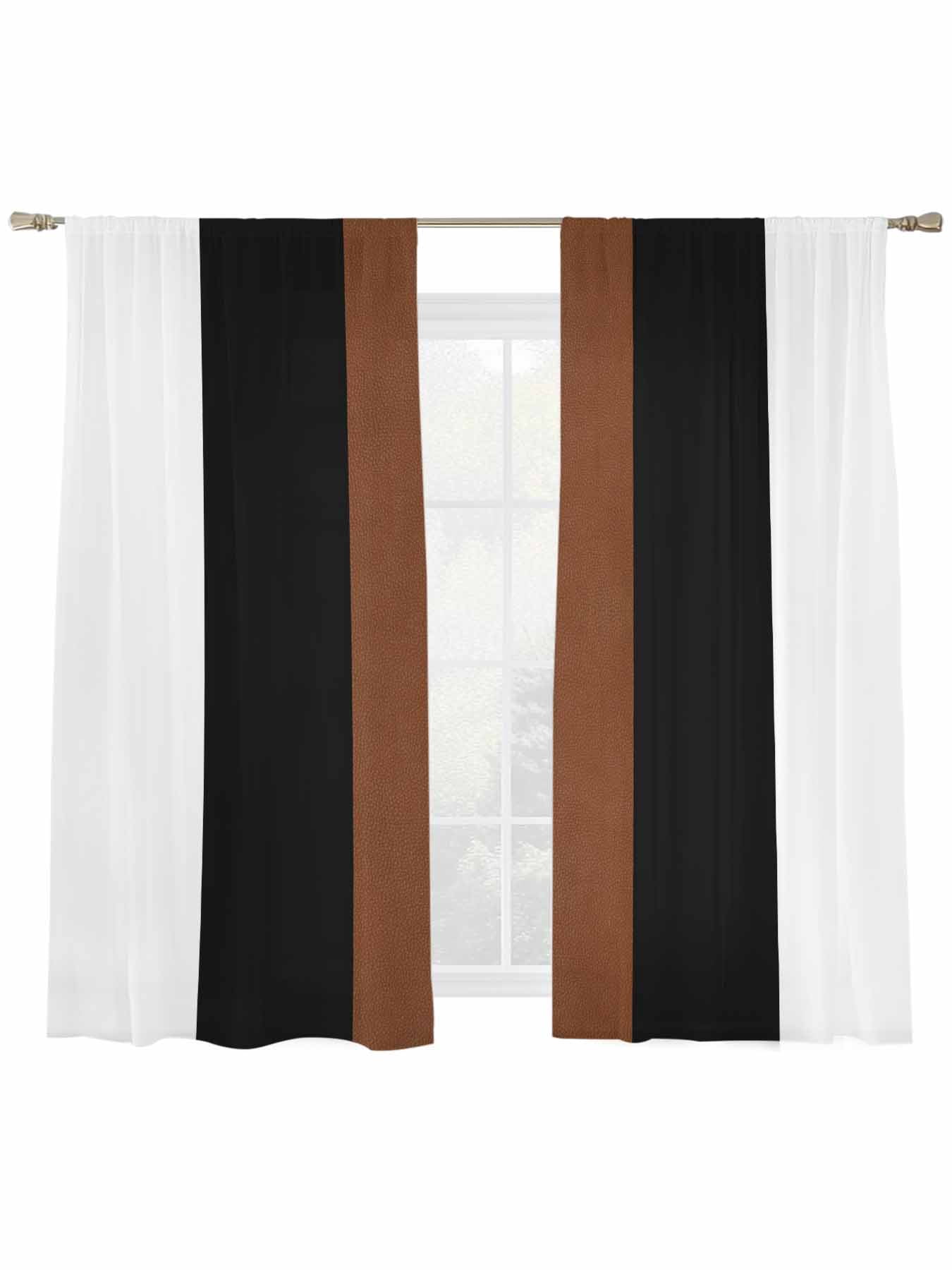 Boho Black Sheer Curtains 72 inches Long, Brown and White Striped ...