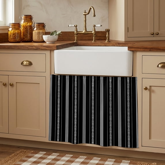 Boho Black Small Cabinet Curtains 10"W x 11"L, Minimalist Farmhouse ...
