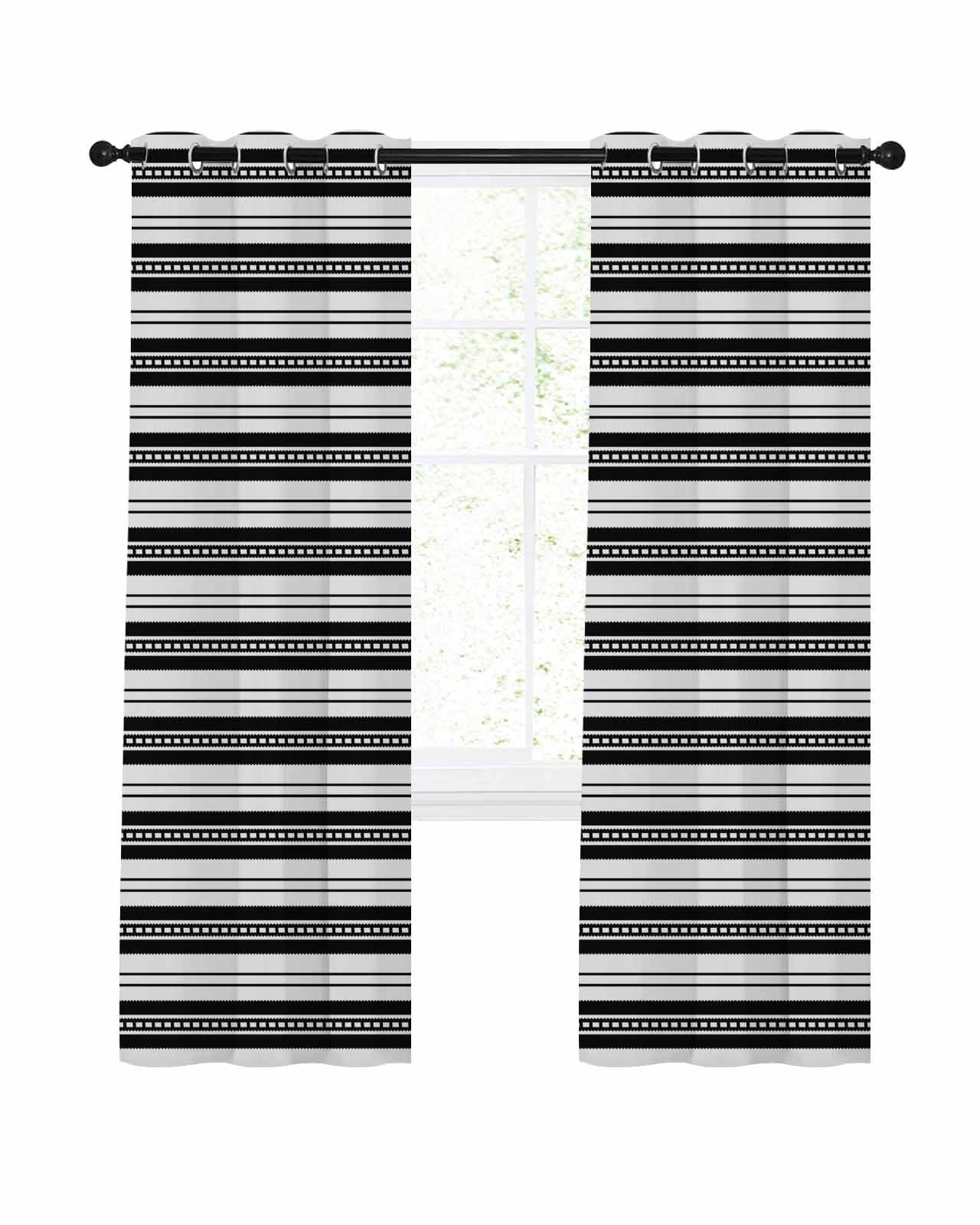 Boho Black Stripe Blackout Curtains 63 Inches Long for Bedroom ...
