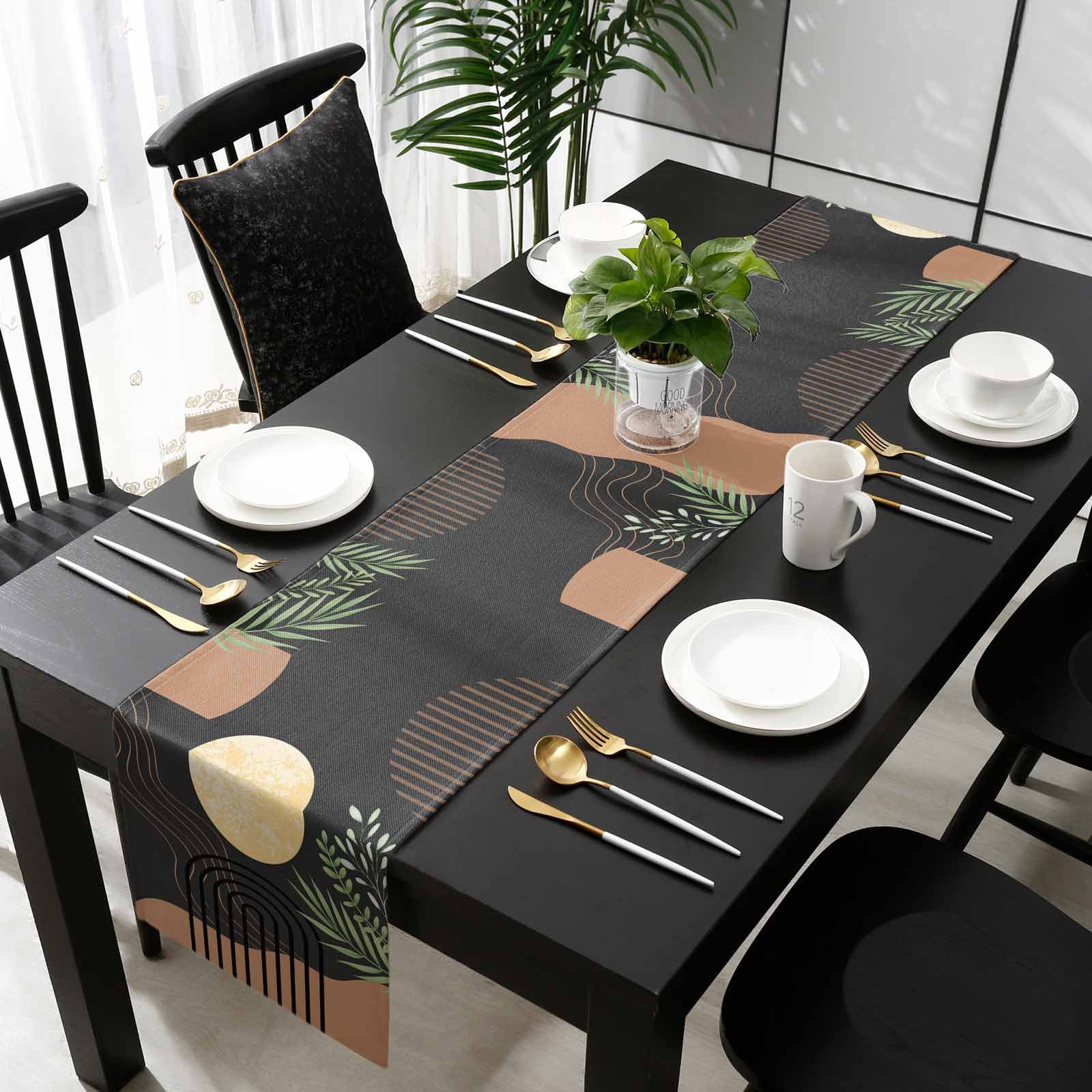 Boho Black Table Runner 90 Inches Long - Brown Modern Stripes Moon ...