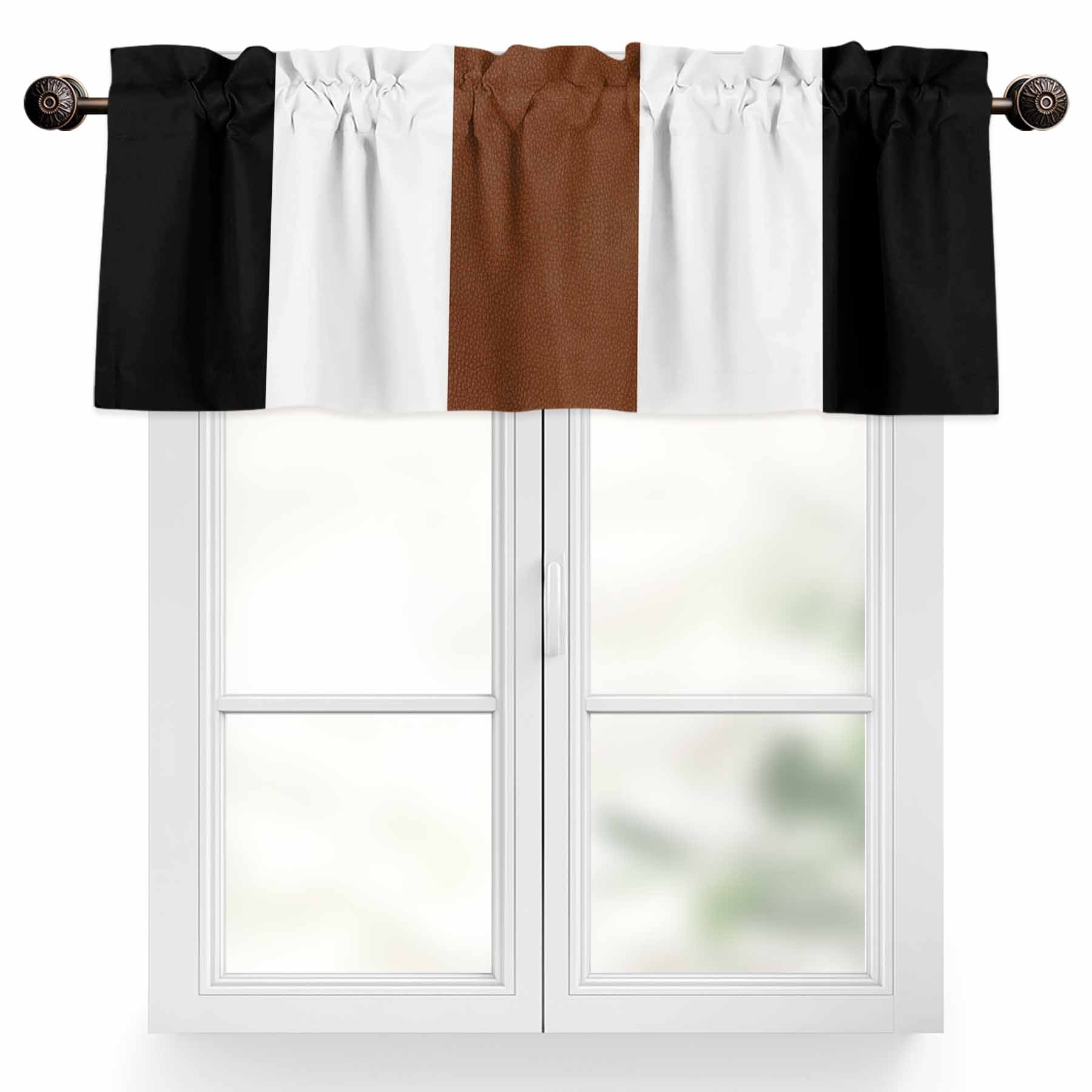 Boho Black Valances for Windows, 54 x 18in, Brown and White Striped ...